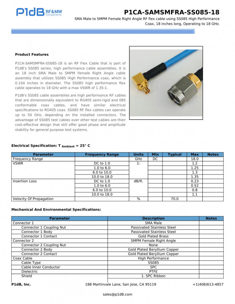P1CA-SAMSMFRA-SS085-18 technical document image, page 1