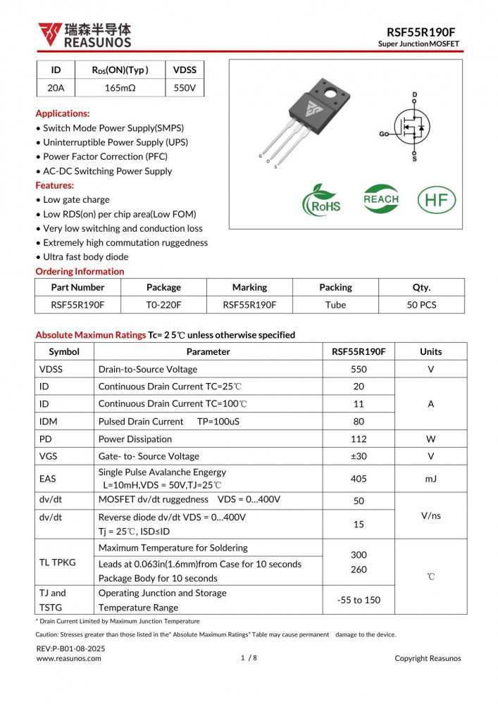 RSF55R190F datasheet page 1