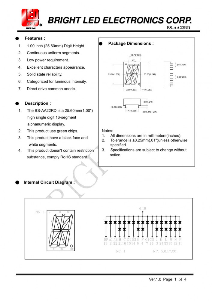 BS-AA22RD datasheet page 1