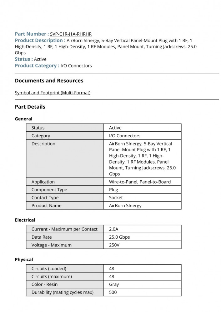 SVP-C1R-J1A-RHRHR technical documentation page 1