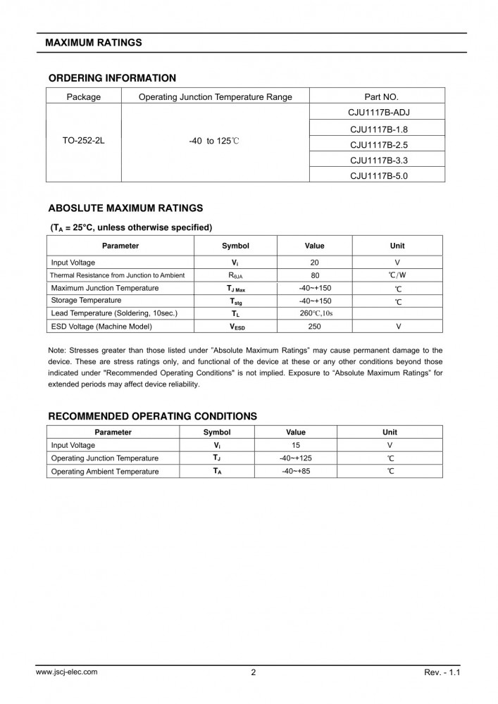 CJU1117B-3.3 datasheet page 2
