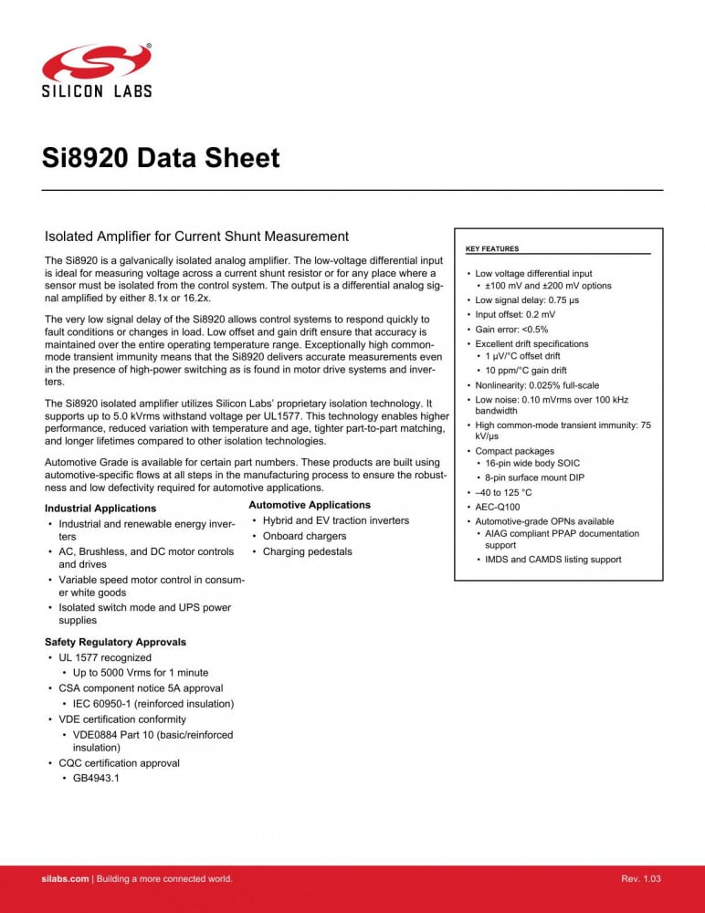 SI8920 datasheet page 1