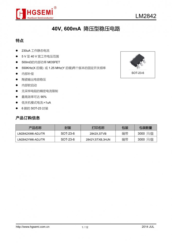 LM2842YM6-ADJ/TR datasheet page 1