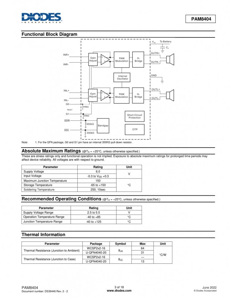 PAM8404ZER datasheet page 3