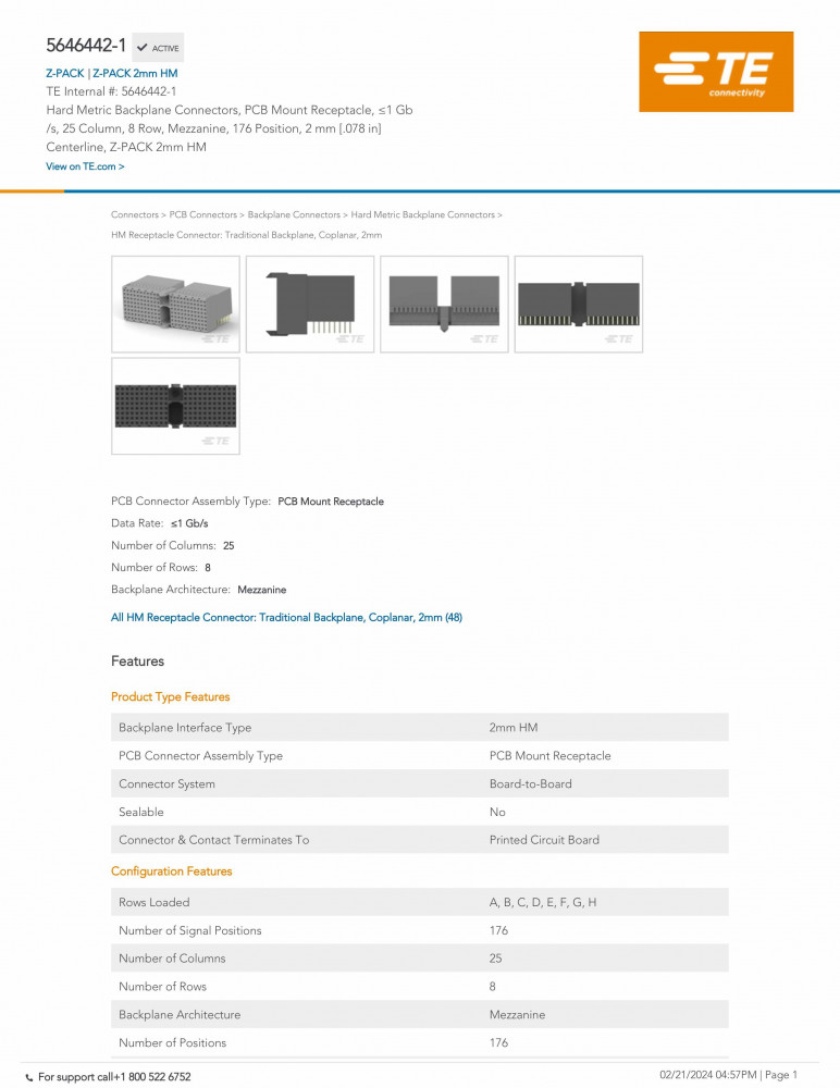 TE Connectivity 5646442-1 document page 1