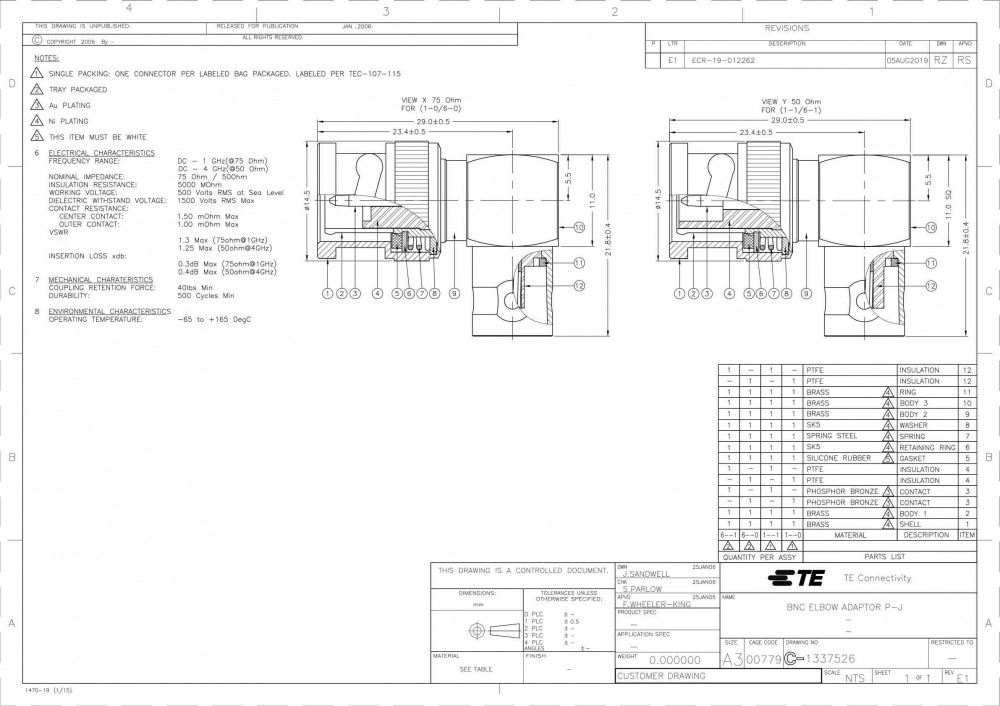 TE Connectivity 1-1337526-0 controlled drawing preview