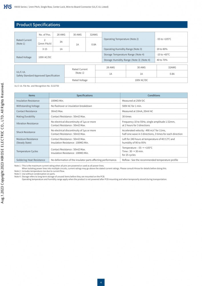 KW30 series datasheet page 4