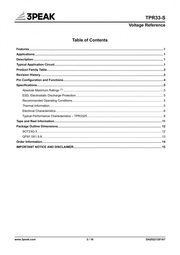 TPR33-S voltage reference datasheet page 2