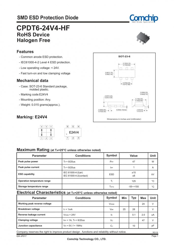 CPDT6-24V4-HF datasheet page 1
