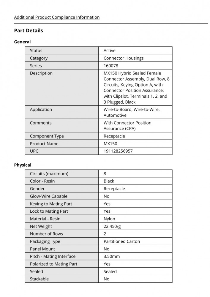 Technical document image 2 for MOLEX 1600783025