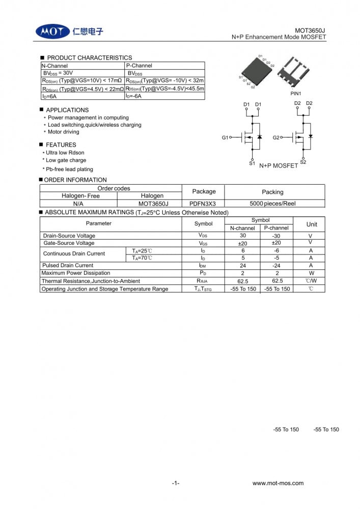 MOT3650J datasheet page 1