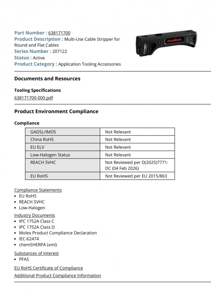 MOLEX 638171700 tooling specification, page 1