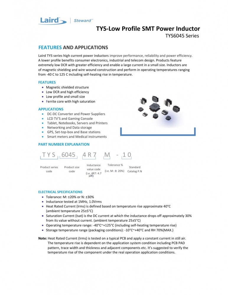 Laird TYS6045 series datasheet page 1