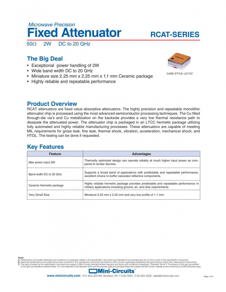 RCAT-08+ datasheet page 1