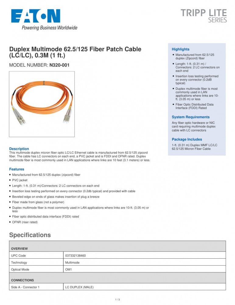 EATON N320-001 technical document page 1