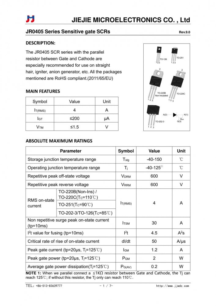 JR0405 datasheet page 1