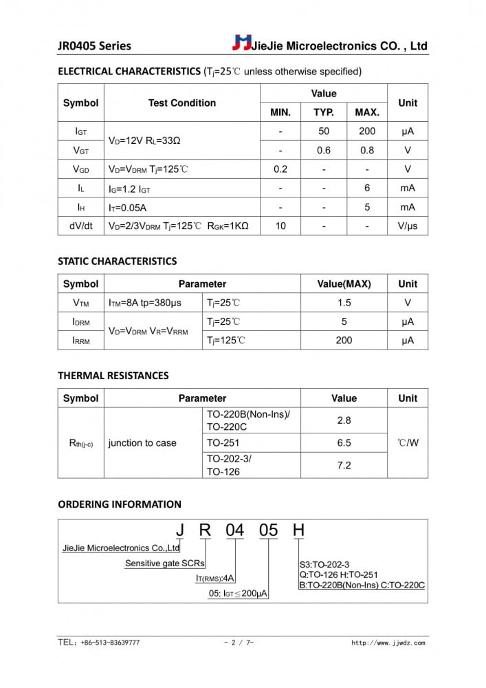 JR0405 datasheet page 2