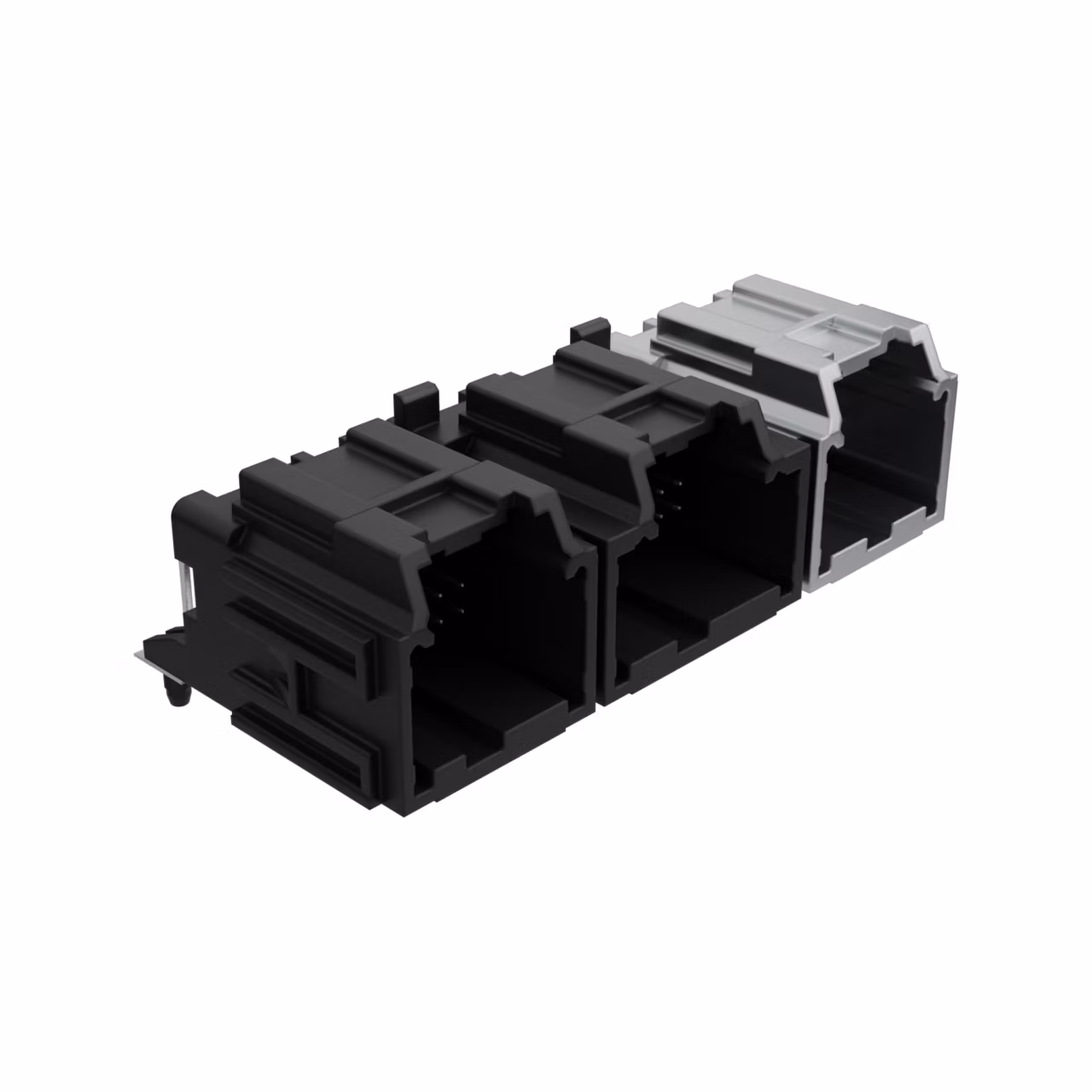 Stac64 3 Bay Right-Angle Headers, 40 Circuits, Bay A 12 Circuit Signal Header, Polarization A, Black; Bay B 16 Circuit Signal Header, Polarization A, Black; Bay C 12 Circuit Signal Header, Polarization B, Gray; Tray for sale