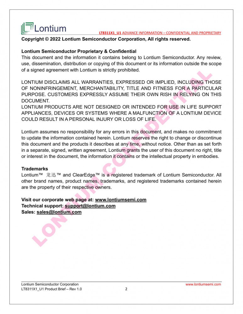 LT8311X1 technical document page 2