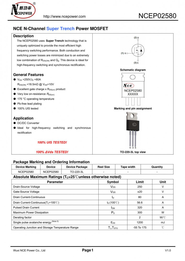 NCEP02580 datasheet page 1