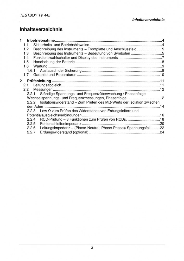 TESTBOY TV 445 manual preview, page 3