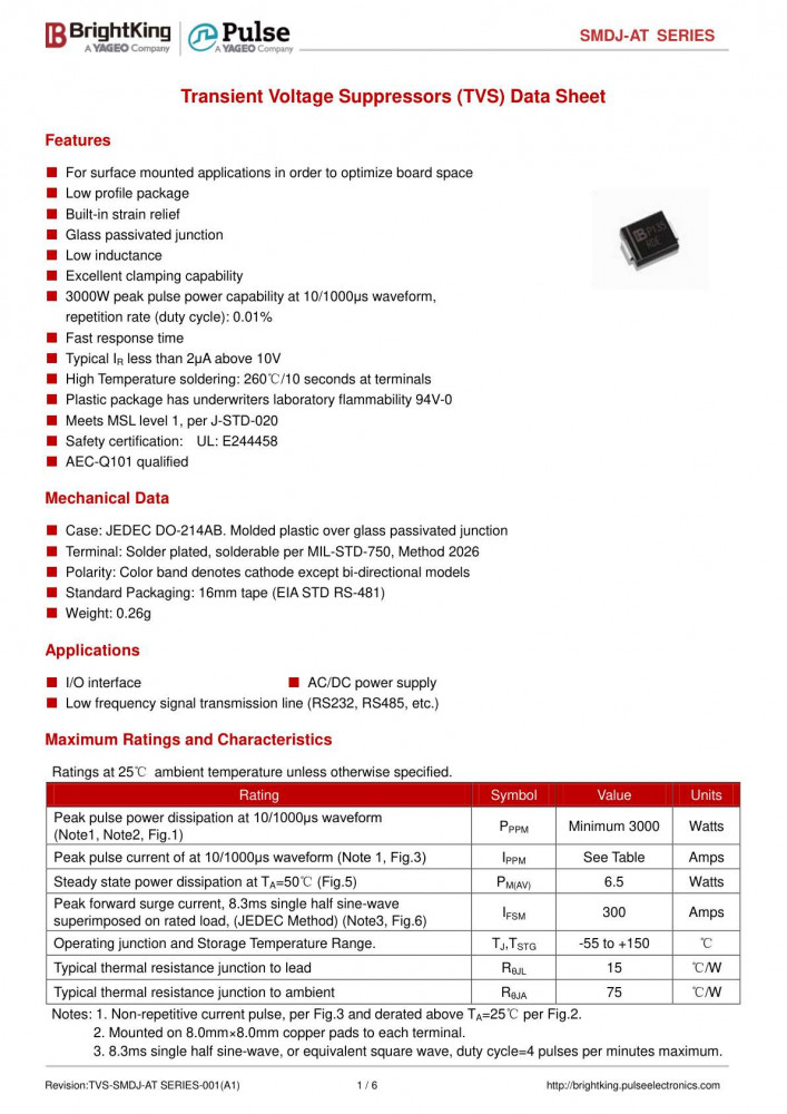 SMDJ series datasheet page 1