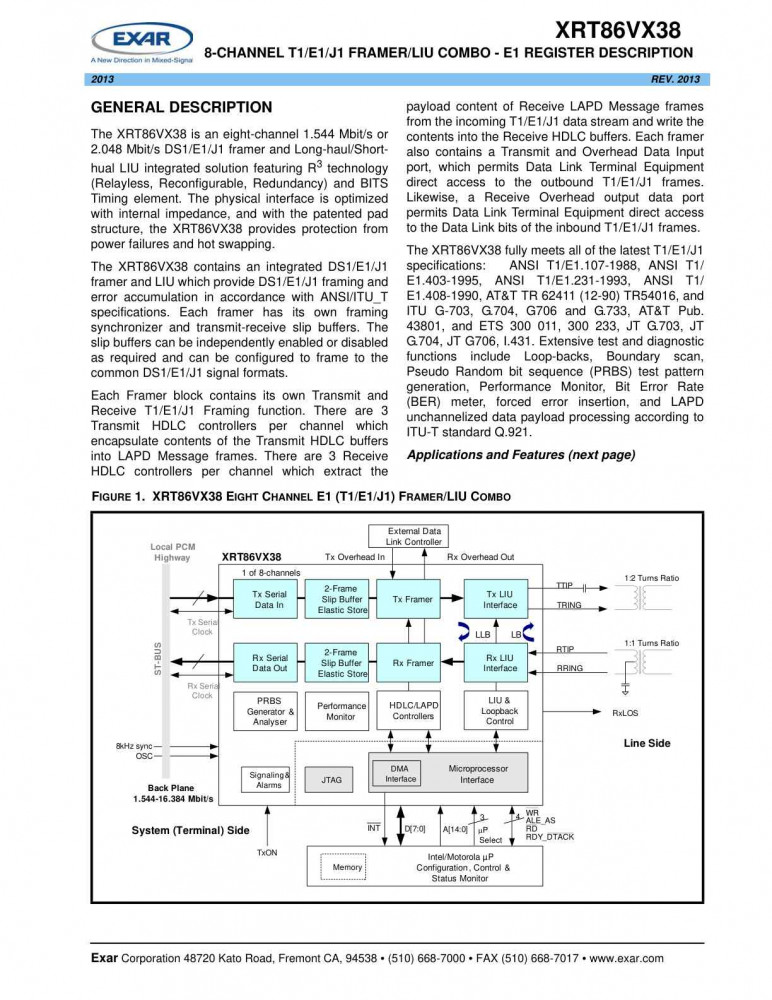 XRT86VX38IB256-F technical document page 1