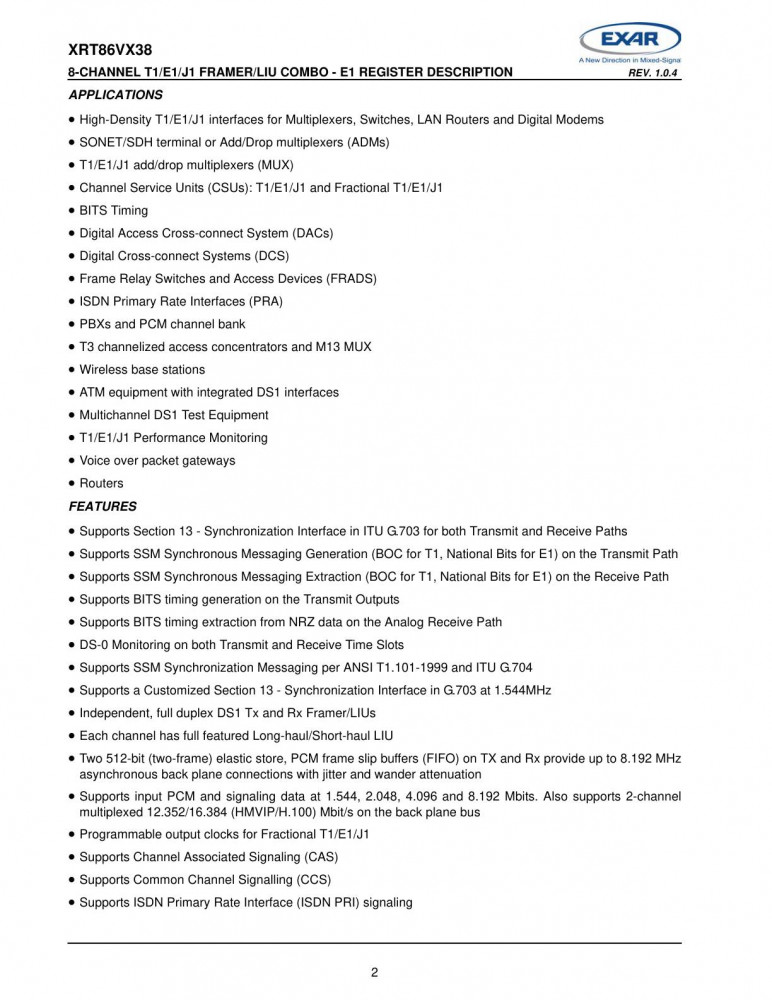 XRT86VX38IB256-F technical document page 2