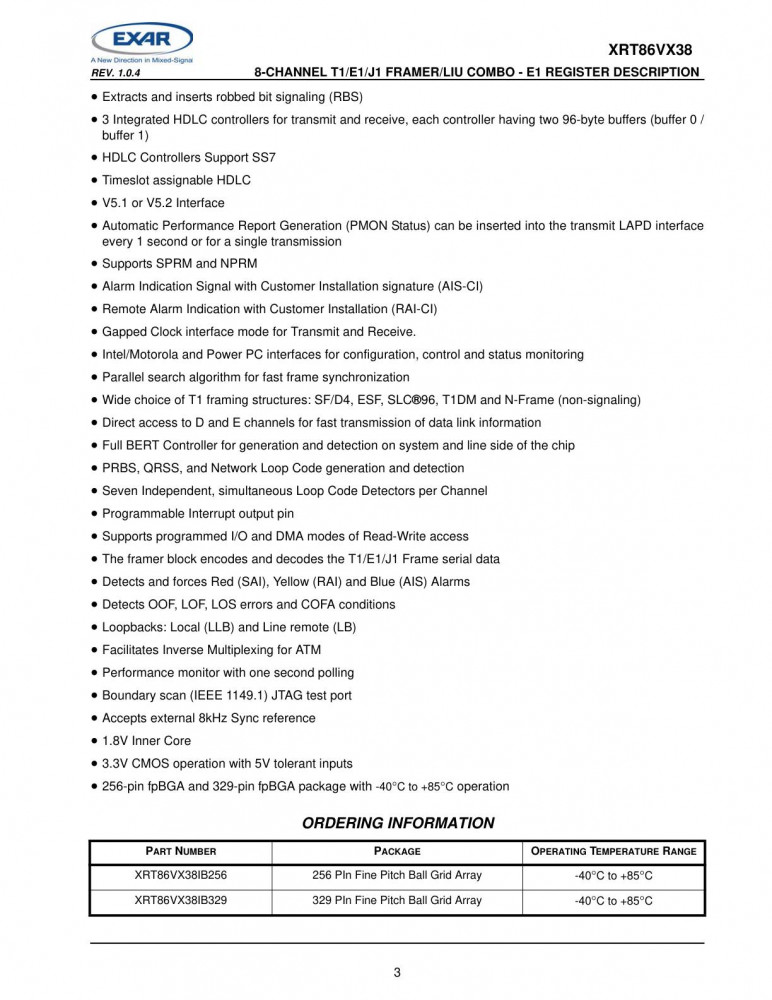 XRT86VX38IB256-F technical document page 3