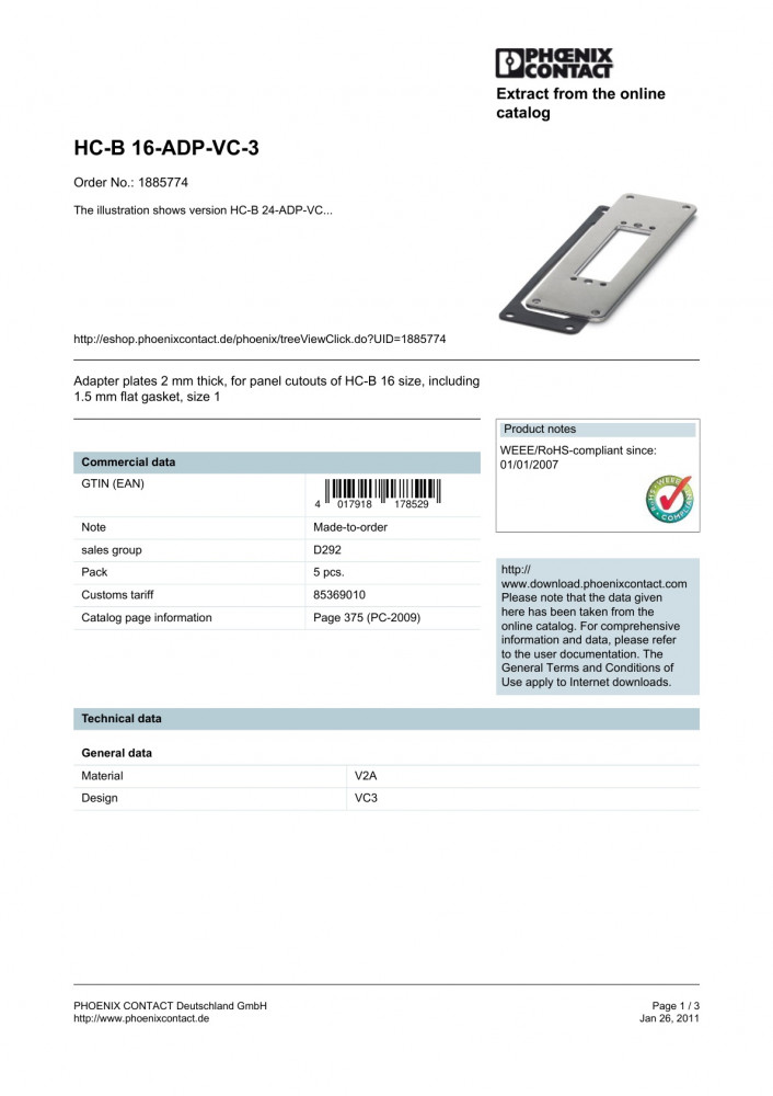 Phoenix Contact 1885774 technical catalog page