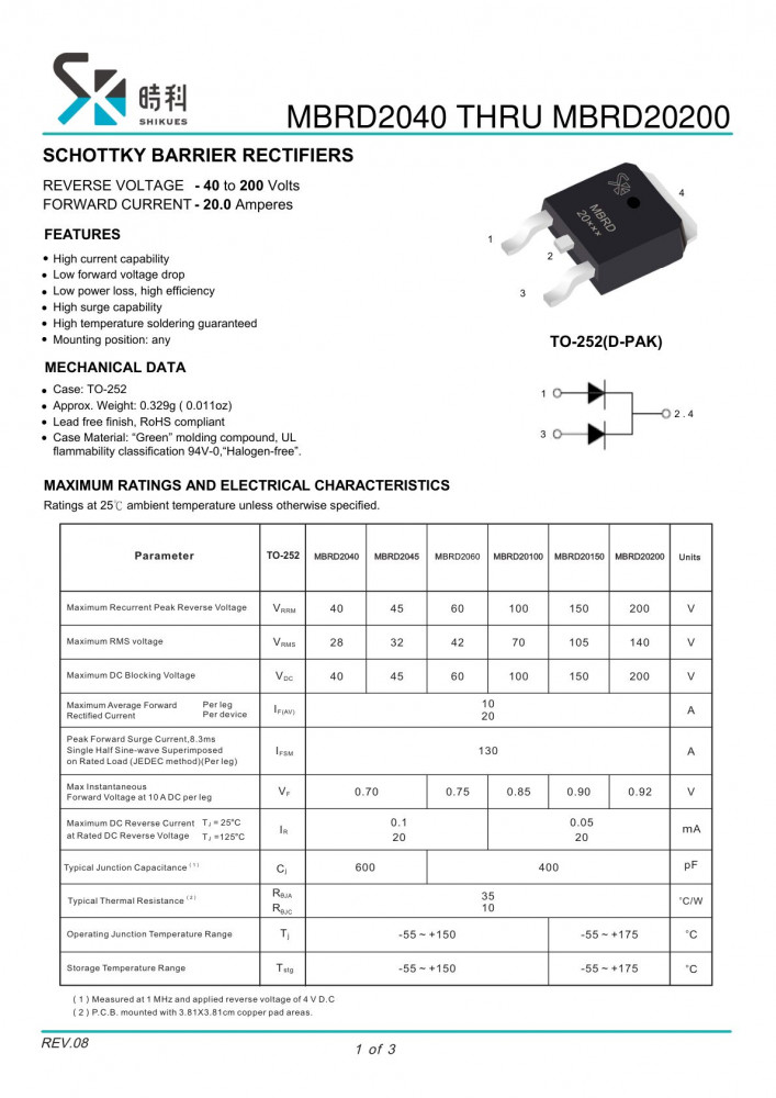 MBRD20100 datasheet page 1