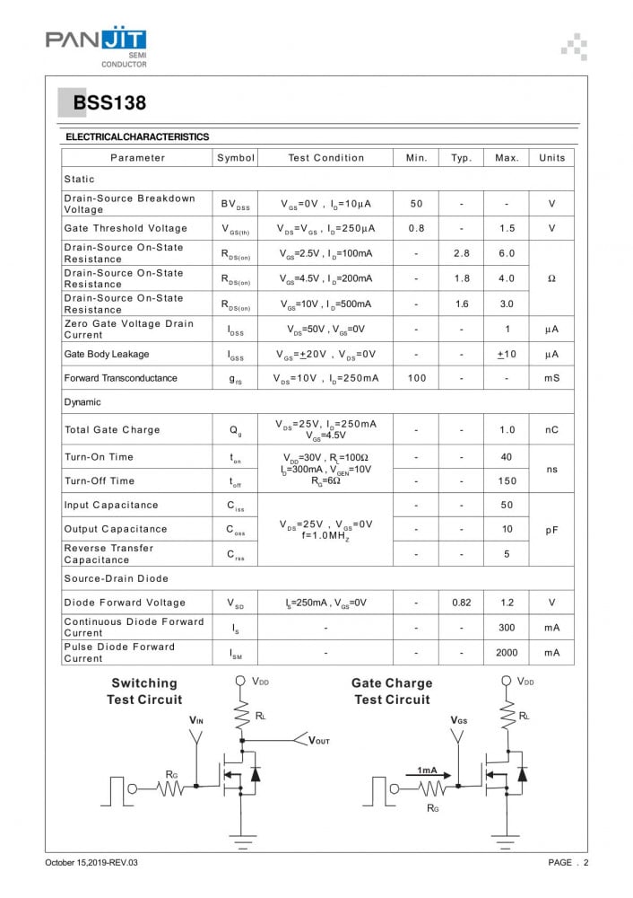 PANJIT BSS138 datasheet page 2