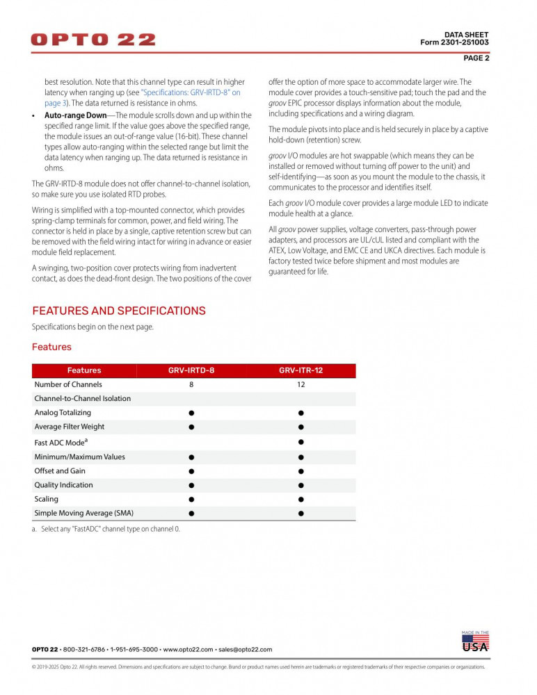 GRV-IRTD-8 product document, page 2