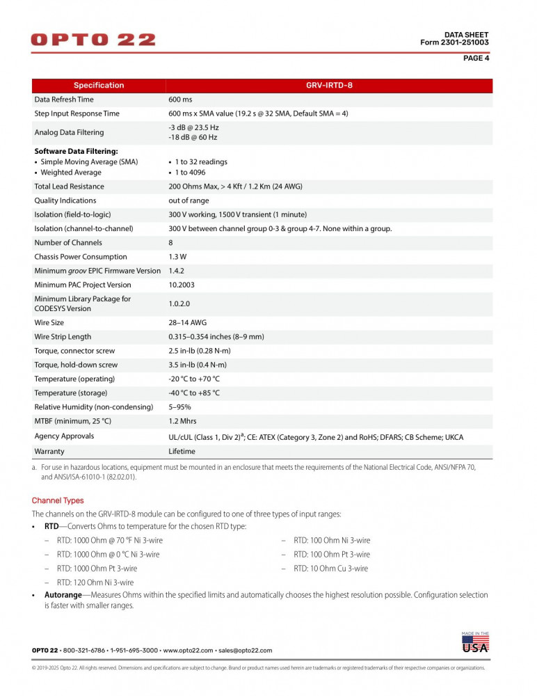 GRV-IRTD-8 product document, page 4
