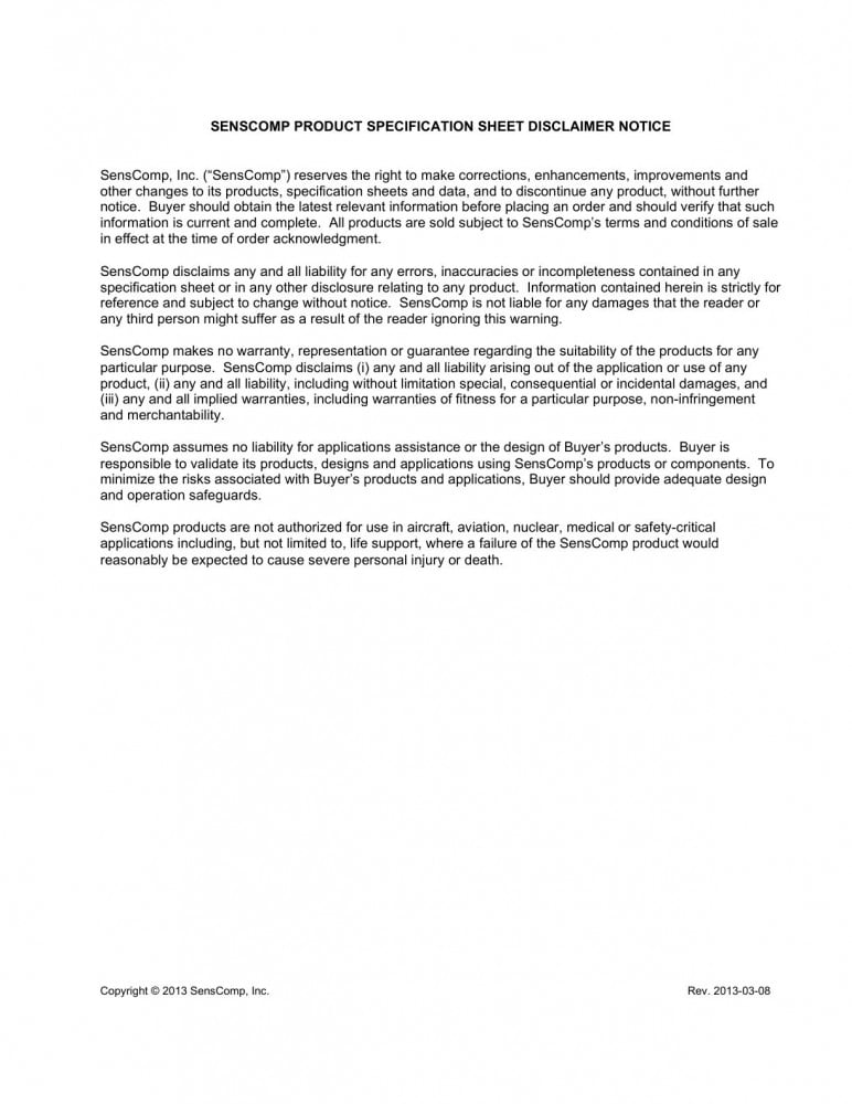 SensComp 619391LF specification sheet page 2