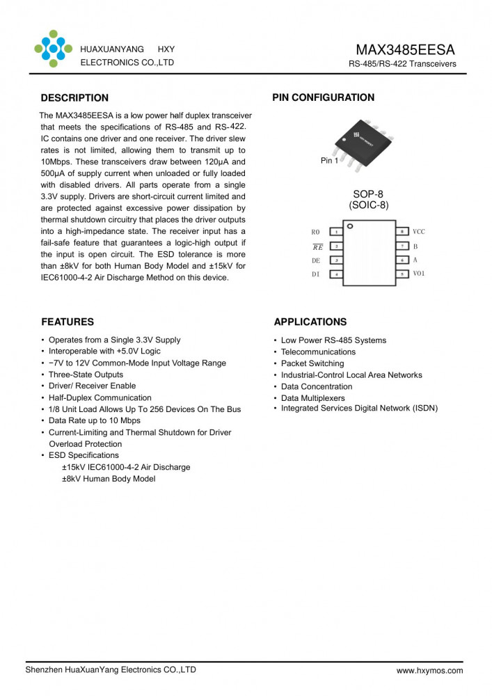 MAX3485EESA-HXY datasheet page 1