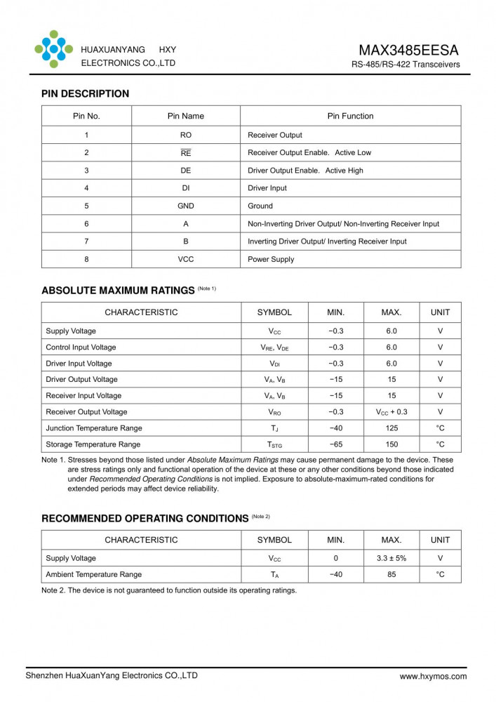 MAX3485EESA-HXY datasheet page 2