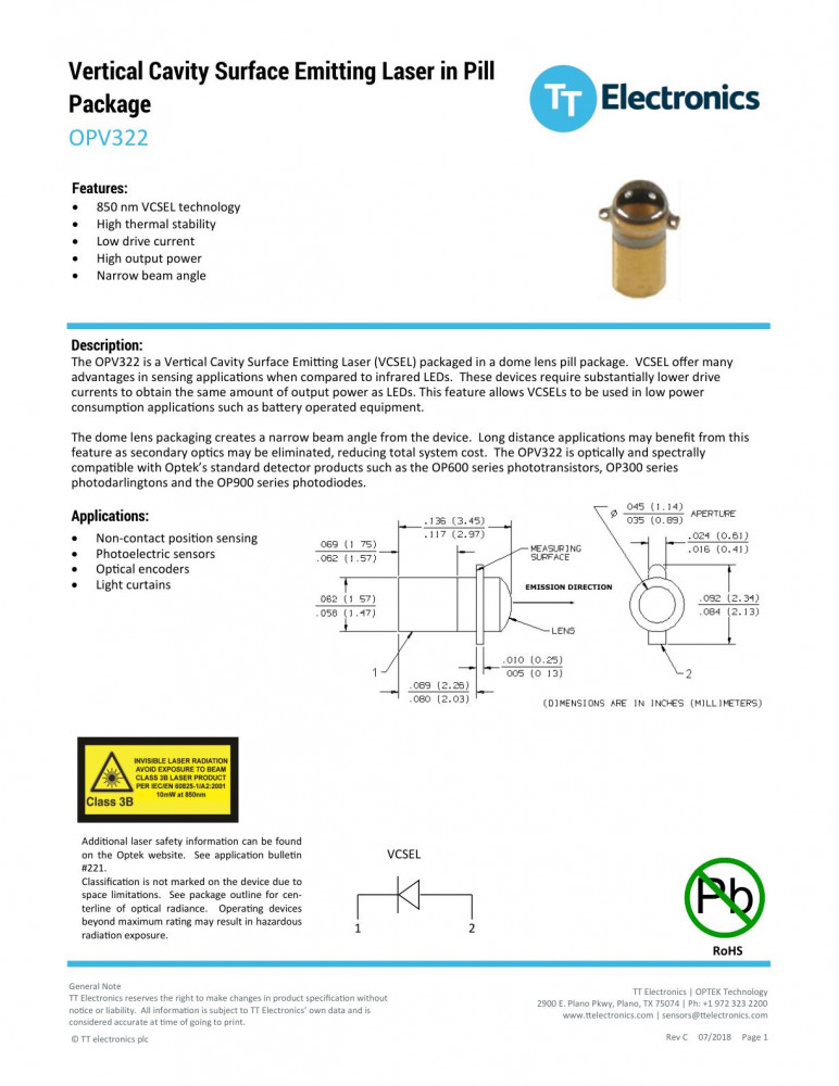 OPV322 datasheet page 1