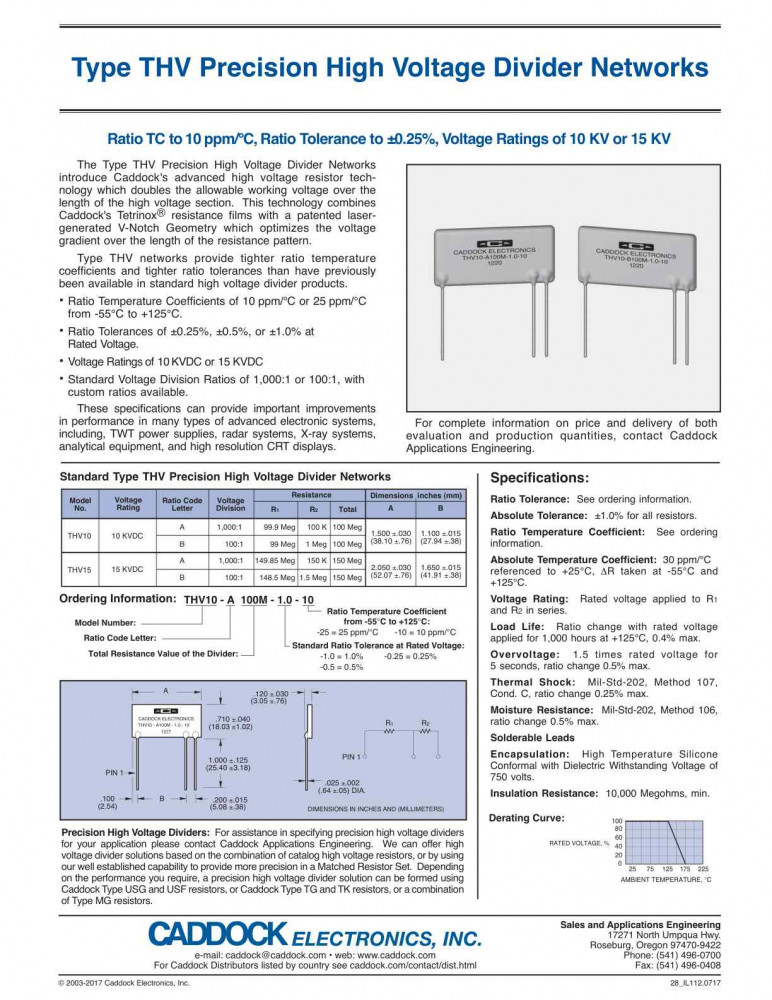 Caddock Type THV precision high-voltage divider network product literature