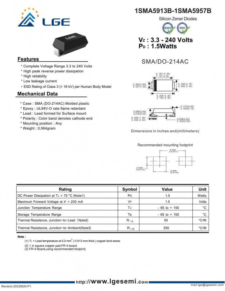 LGE 1SMA5952B datasheet page 1