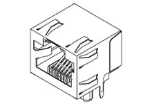 Modular Jack, Right-Angle, Low Profile, Inverted, Shielded, Offset Panel  Grounding Tabs, Lightpipes, 6/6