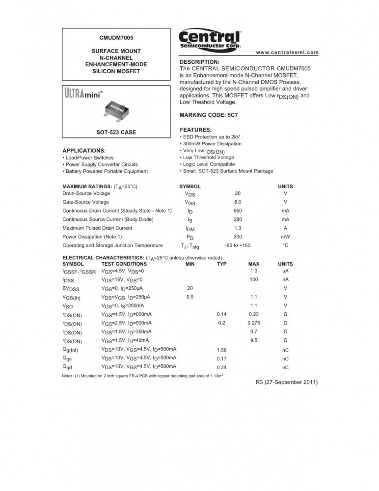 CMUDM7005 datasheet page 1