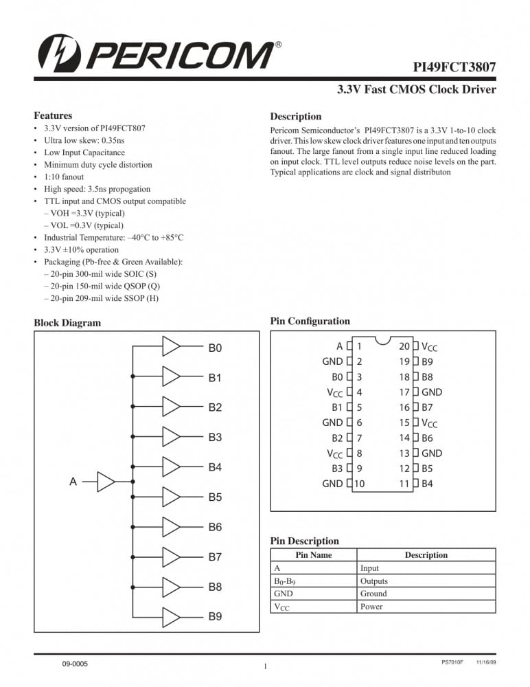 PI49FCT3807QE datasheet page 1