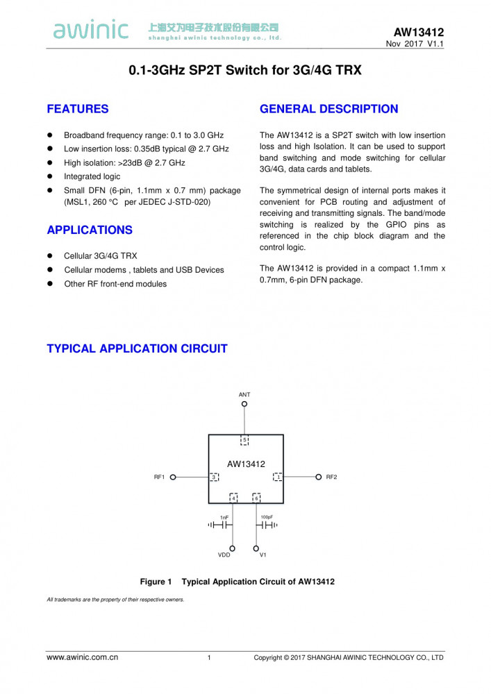 AW13412DNR datasheet page 1