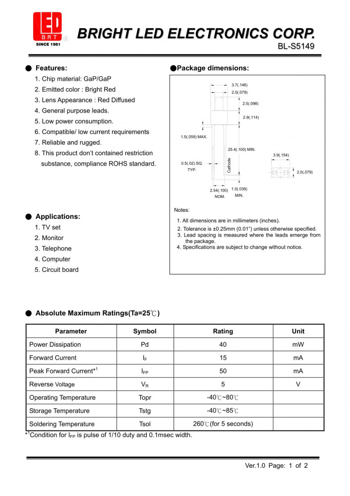 BL-S5149 datasheet page 1