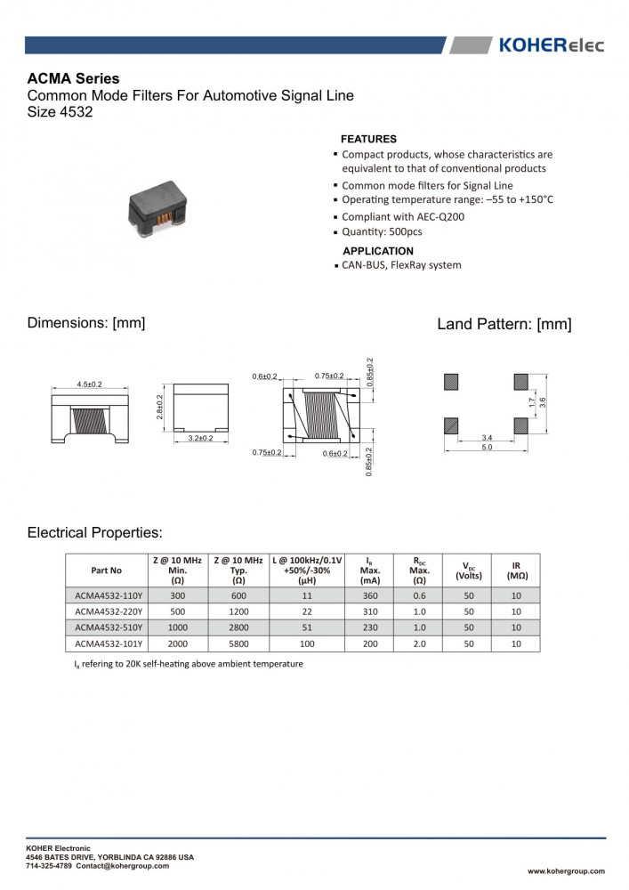 ACMA4532 series mechanical and land-pattern documentation