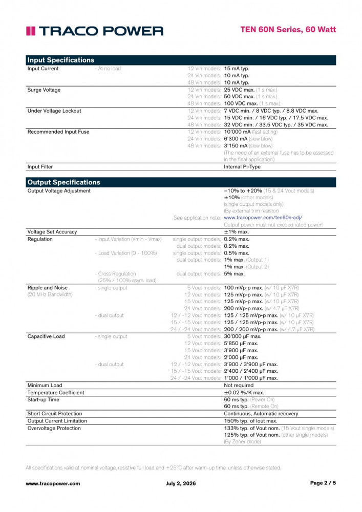 TEN 60N datasheet page 2