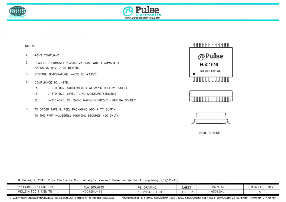 H5015NL datasheet page 1
