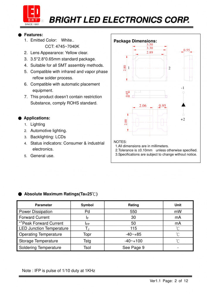 BL-2835A10-V18 datasheet page 1