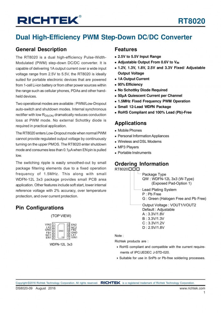 RT8020 datasheet page 1
